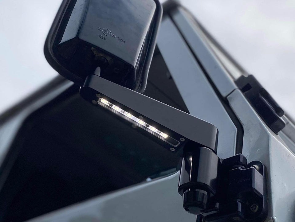 Optimill Defender Wing Mirror Arms with Puddle Lamps – MUD-UK